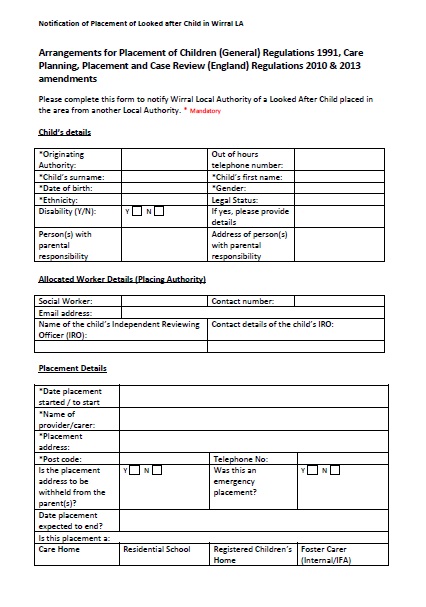 Notification of a child placed in Wirral - Wirral Safeguarding Children ...